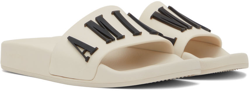 AMIRI Beige Logo Pool Slides Amiri
