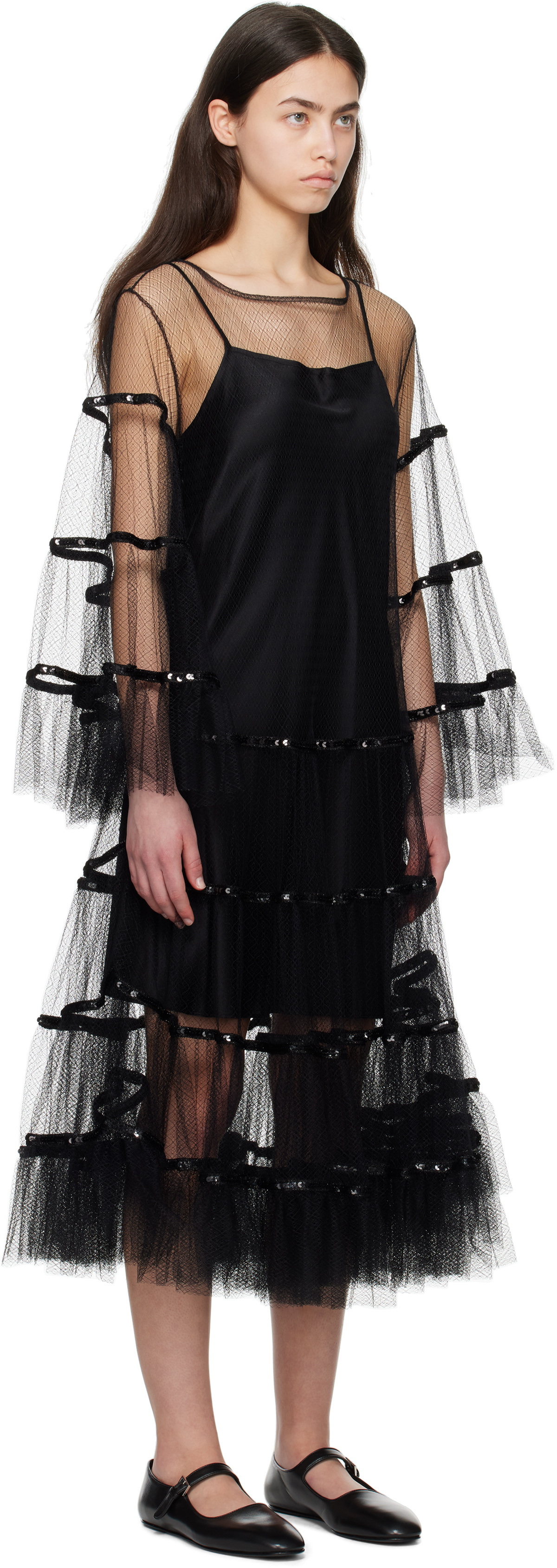 Bode Black Swan Midi Dress Bode