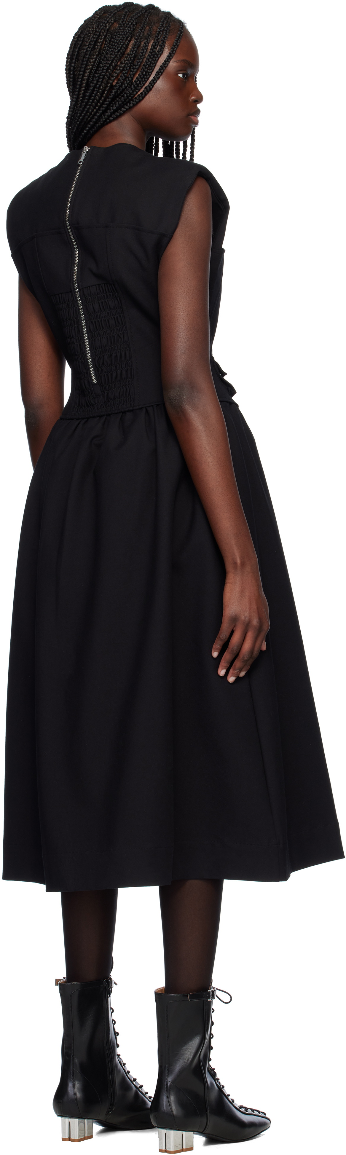 GANNI Black Heavy Cotton Corset Midi Dress GANNI