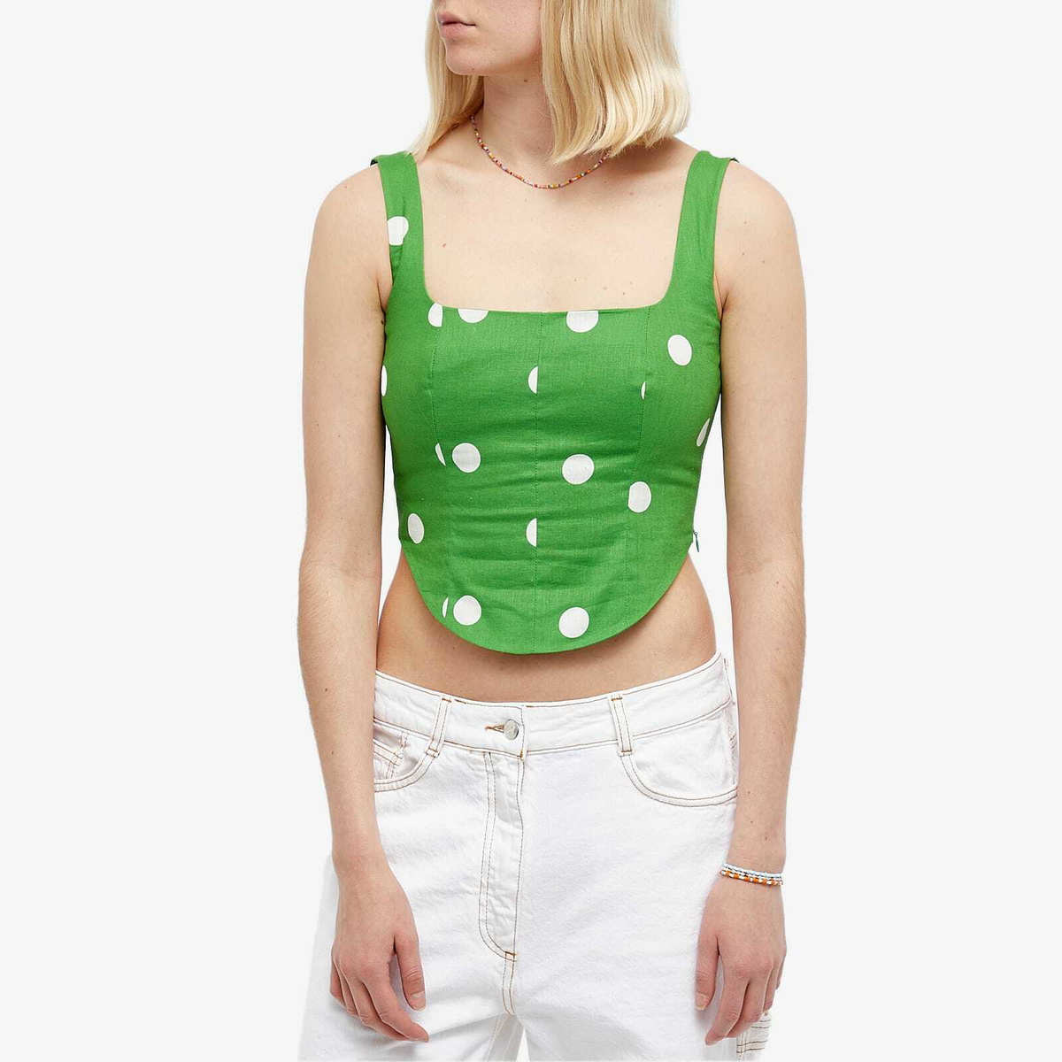 KITRI Women's Ines Top in Green Polka Dot KITRI