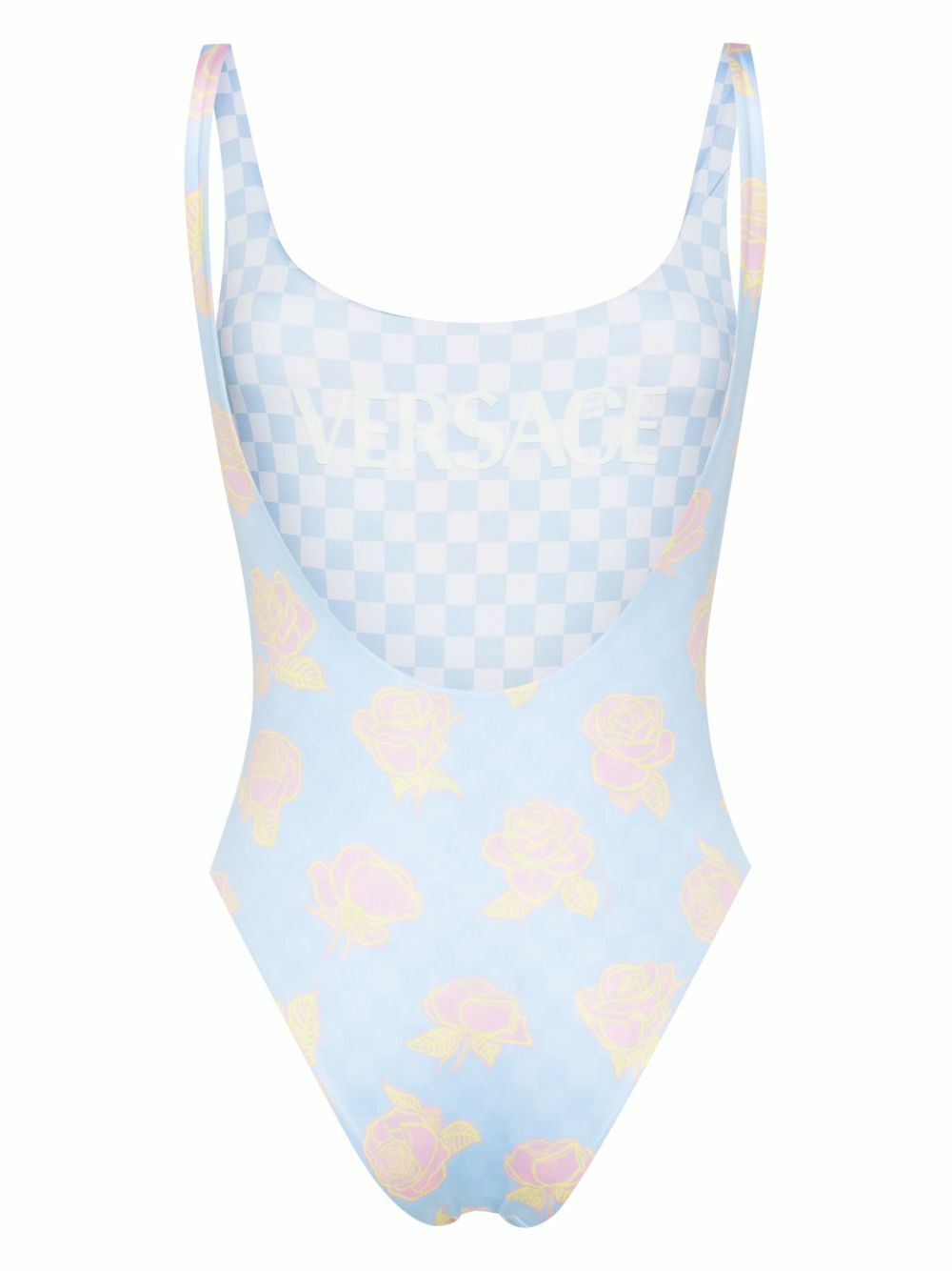 Versace Blue Checkerboard-Print Reversible Swimsuit Versace