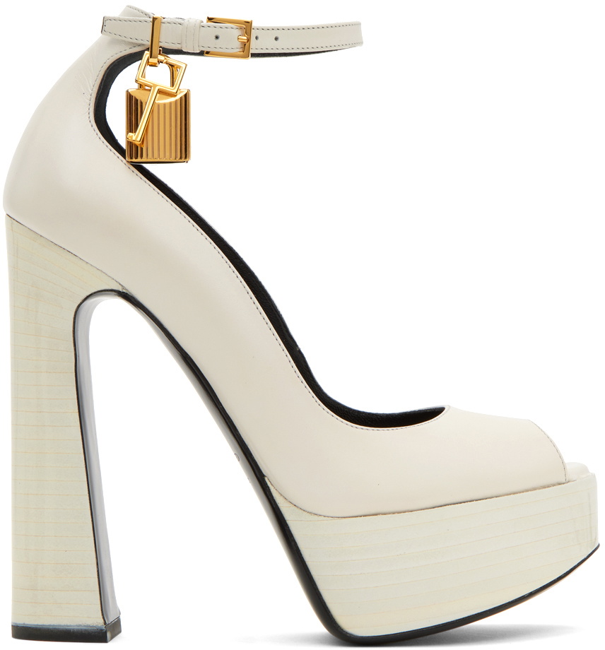 TOM FORD White Peep Toe Platform Pumps TOM FORD