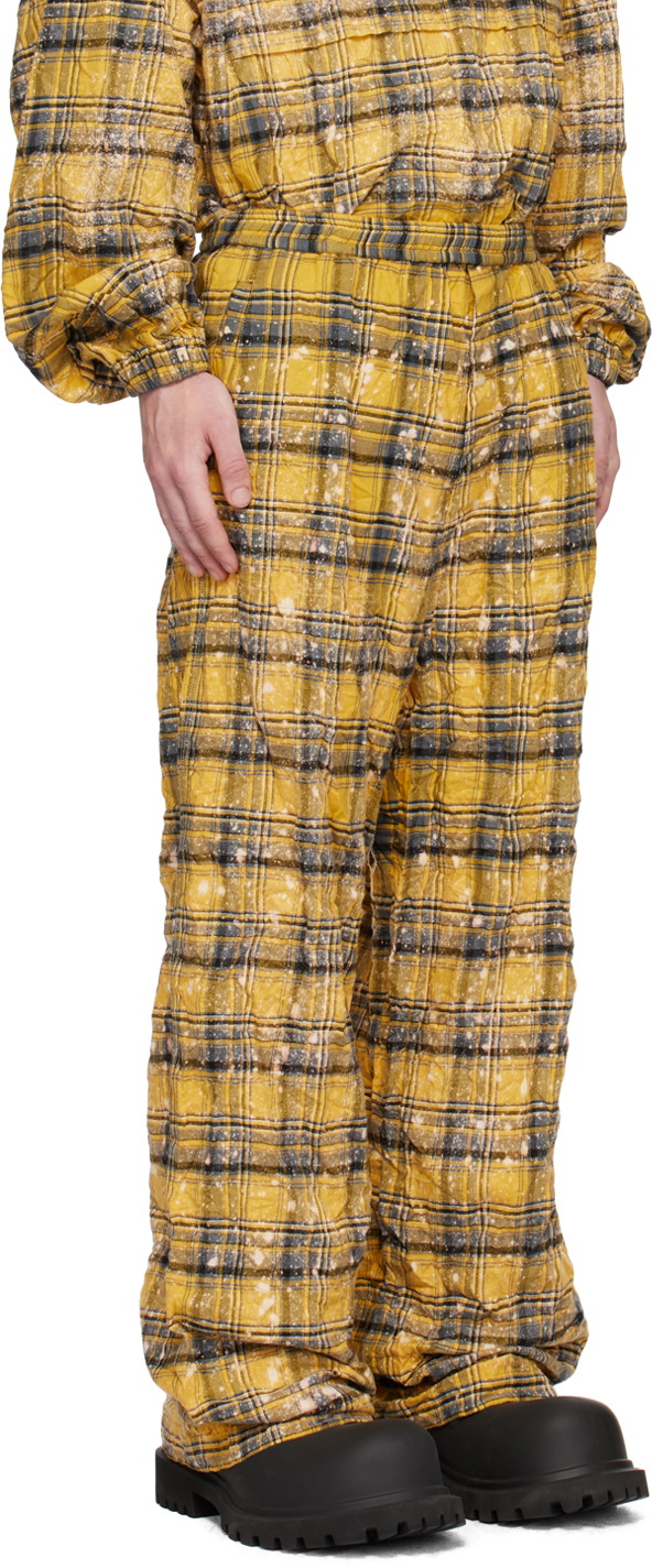 We11done Yellow Crinkled Check Trousers We11done