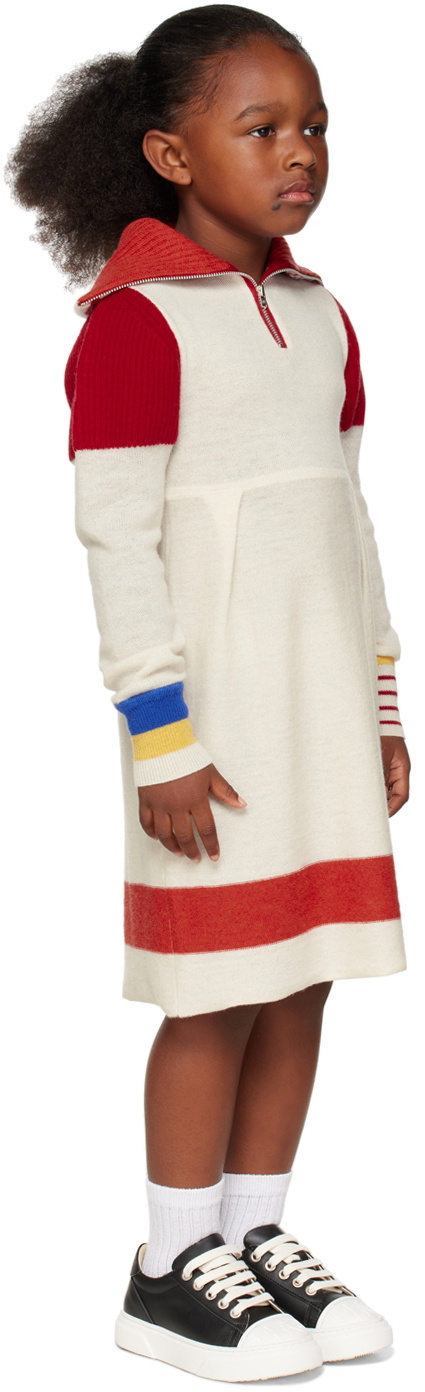 Ligne Noire Kids Off-White & Red Funnel Neck Dress