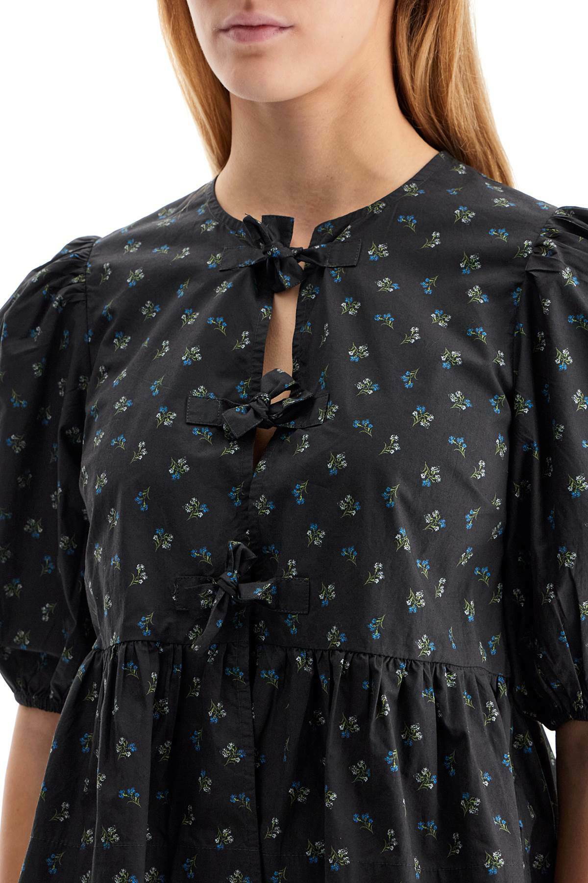 GANNI cotton peplum blouse Grey GANNI