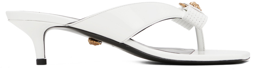 Versace White Gianni Ribbon Low Patent Mules Versace