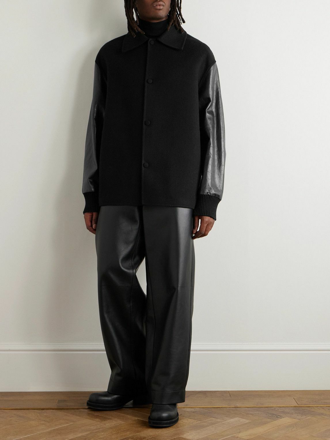 Jil Sander - Wool and Cashmere-Blend Felt and Leather Bomber Jacket ...