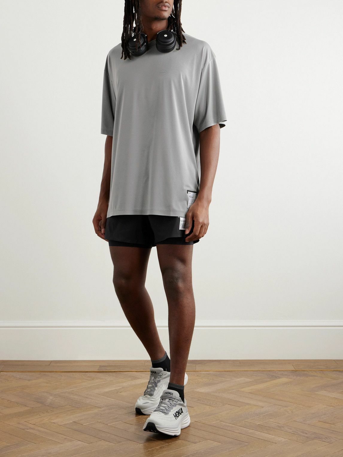 Satisfy - Logo-Print Appliquéd Recycled AuraLite™ Jersey T-Shirt - Gray ...