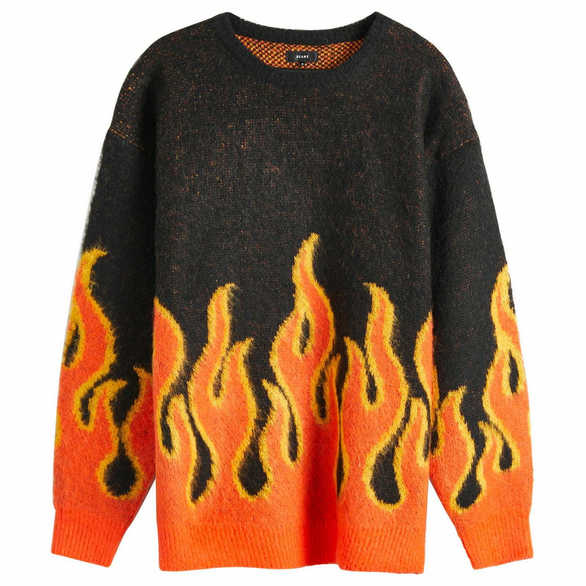 BEAMS Men's Fire Shaggy Crew Jumper in Black Beams Boy