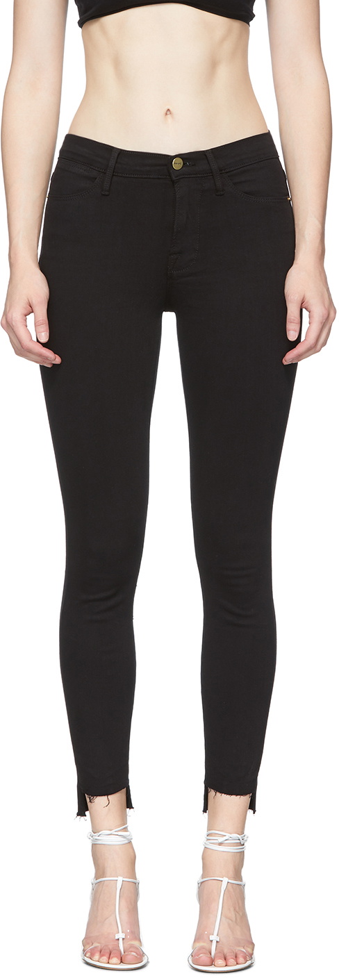 FRAME Black 'Le High Skinny' Raw Stagger Jeans Frame Denim