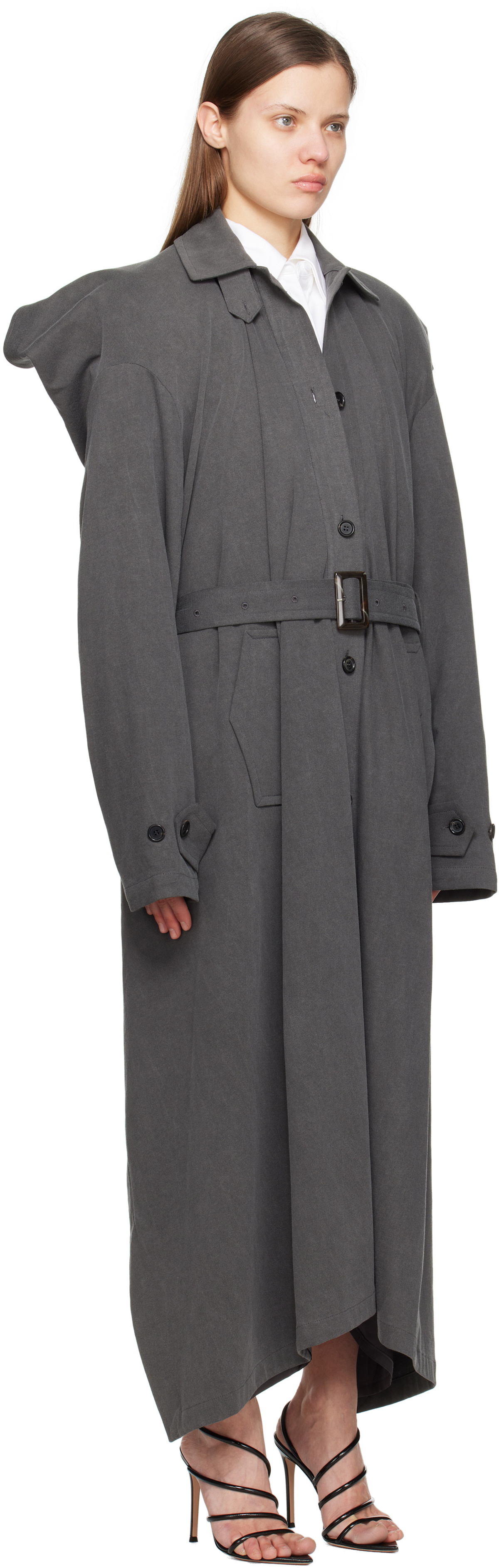 Pushbutton Gray Square Trench Coat Pushbutton