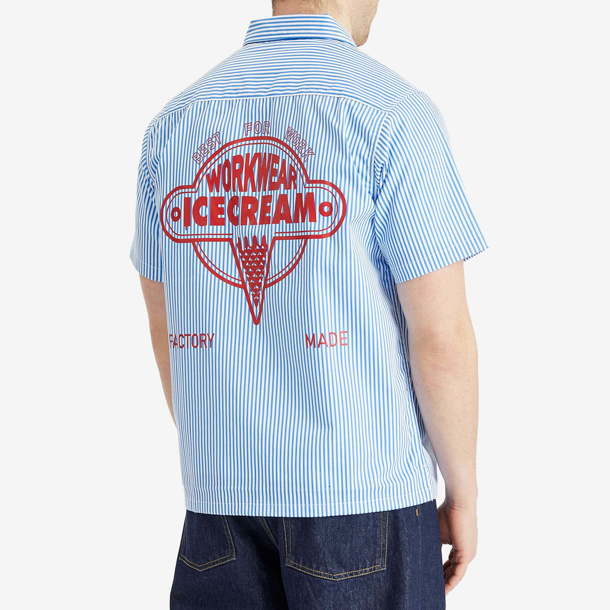 ICECREAM Men's Quarter Zip Work Shirt in Blue Stripe ICECREAM