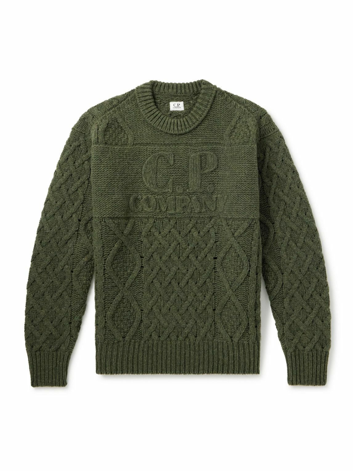 C.P. Company - Logo-Debossed Cable-Knit Wool Sweater - Green C.P. Company
