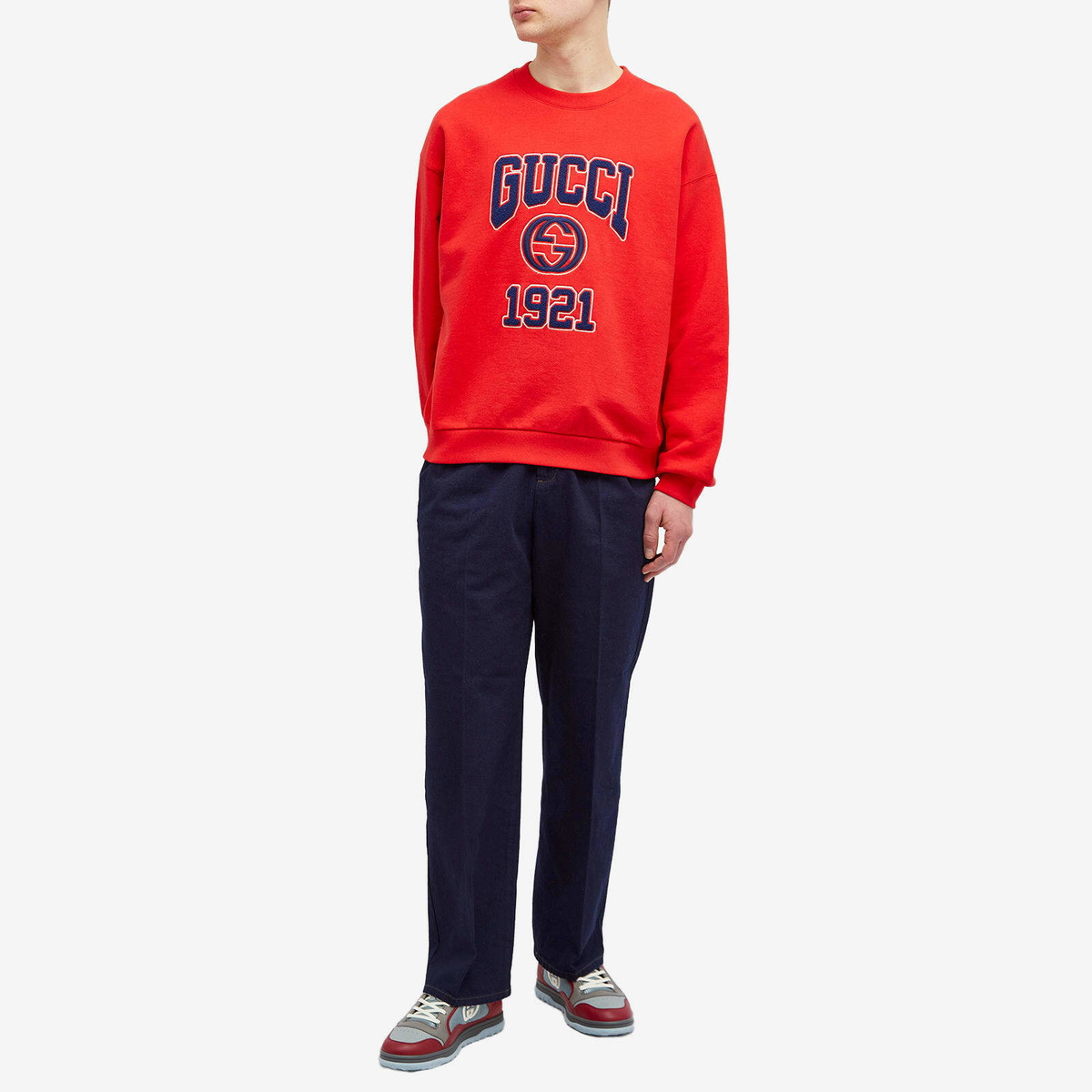 Gucci Men's College Logo Crew Neck Sweat in Live Red Gucci