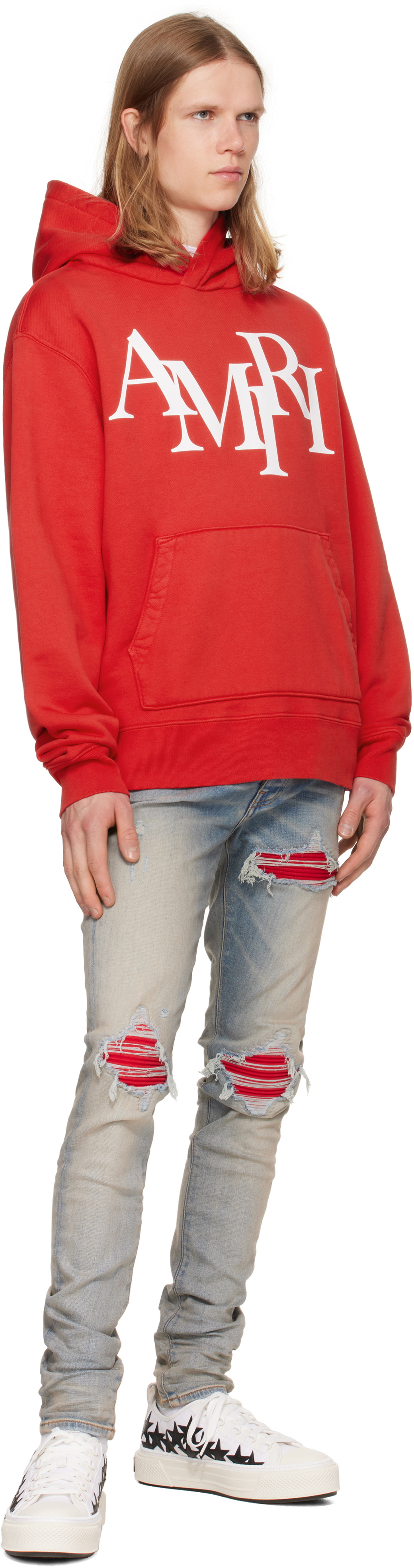 AMIRI Red 'AMIRI' Staggered Hoodie Amiri