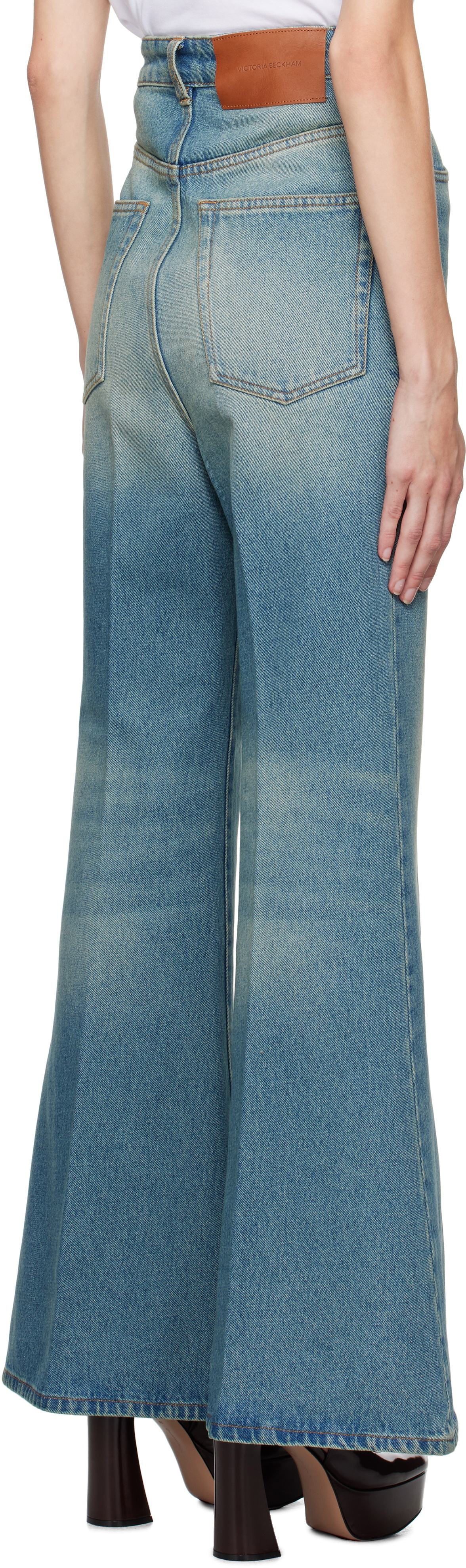 Victoria Beckham Blue Wide Leg Kick Jeans Victoria Beckham