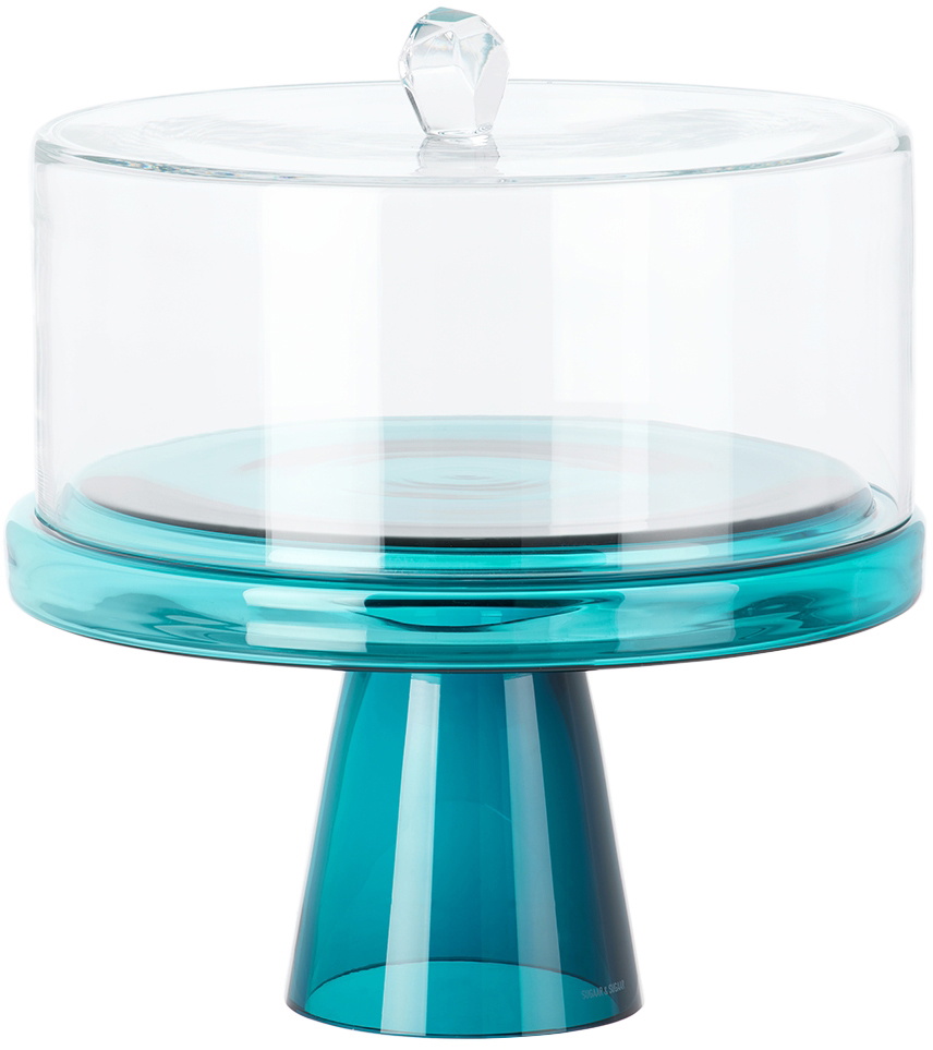 SUGAAR & SUGAAR Blue Large Flat Dome Cake Stand