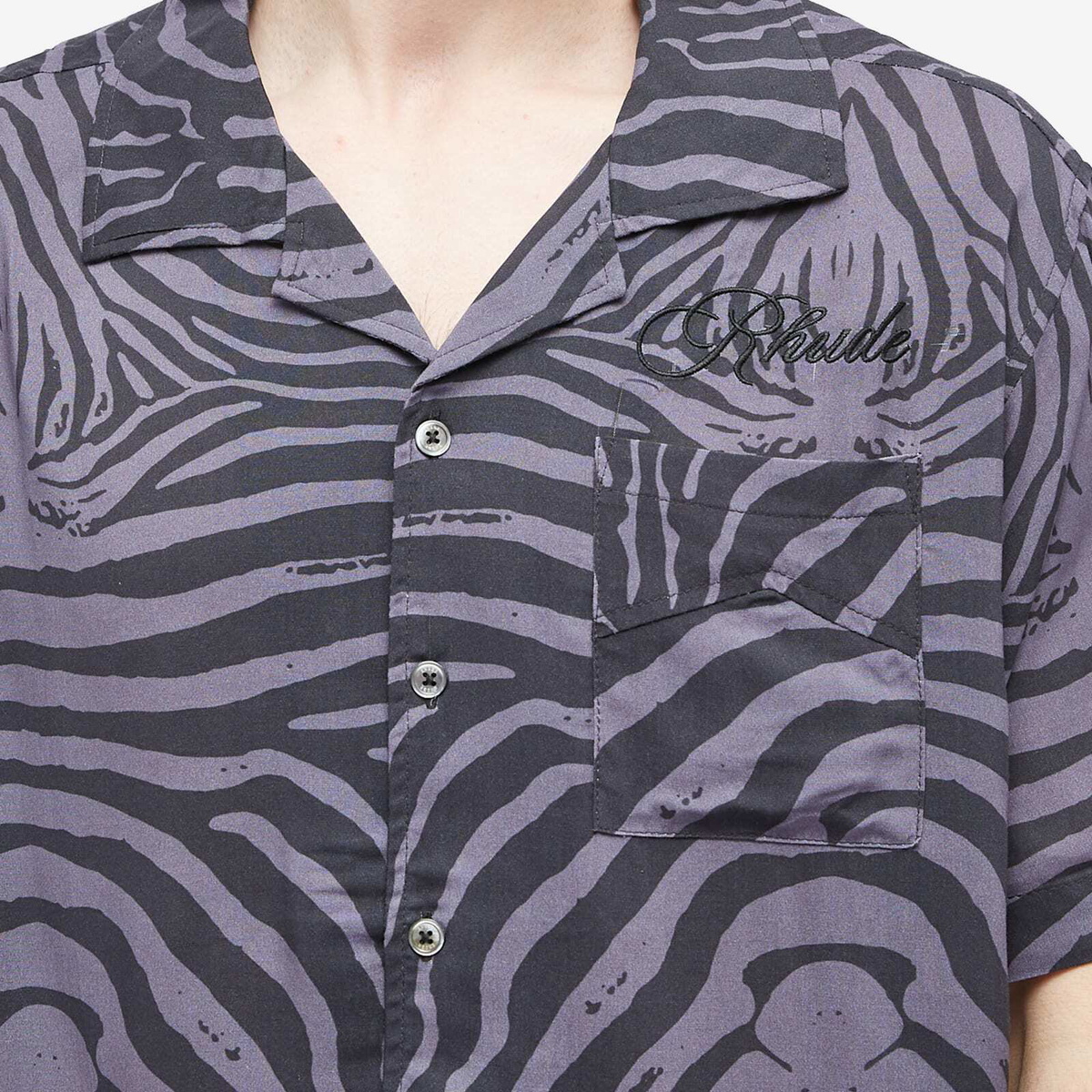 Rhude Men's Rayon Zebra Stripe Vacation Shirt in Black Rhude