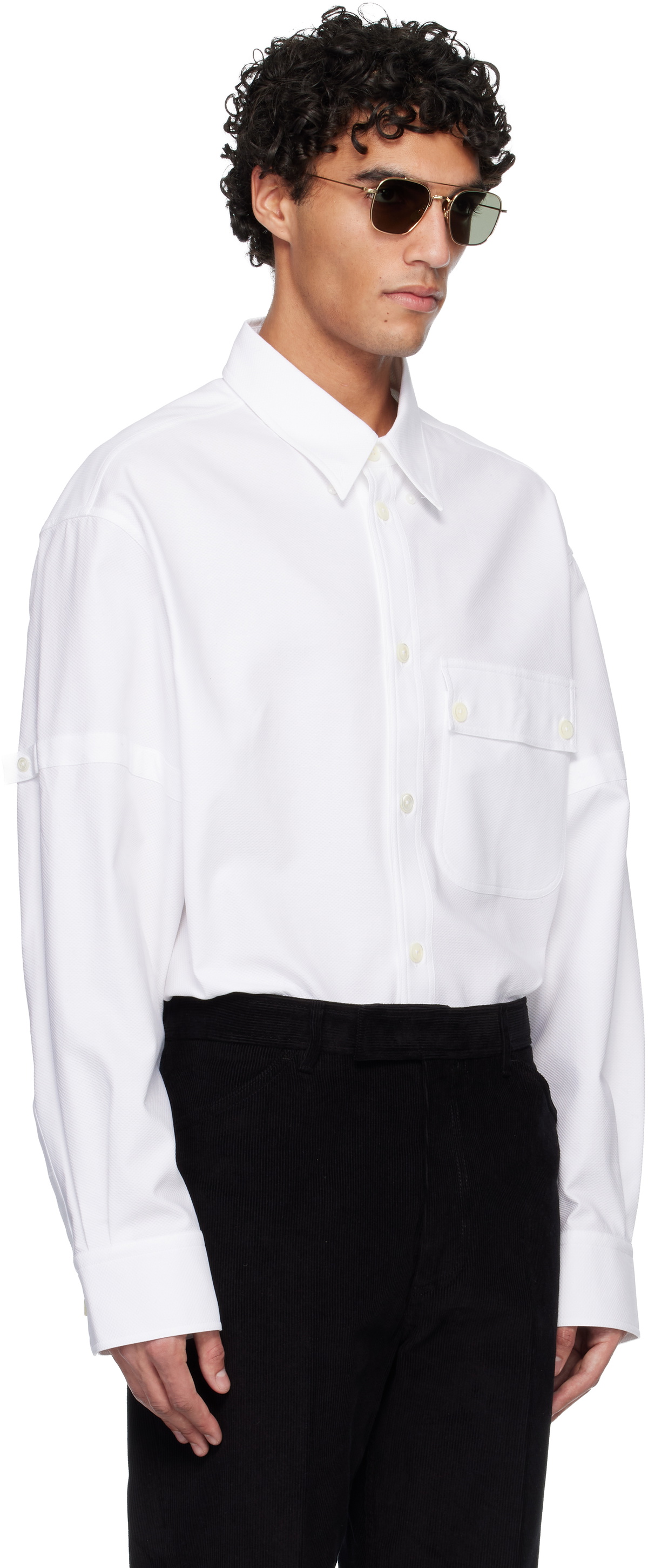Thom Browne White Opique Double Needle Armband Oversized Shirt Thom Browne