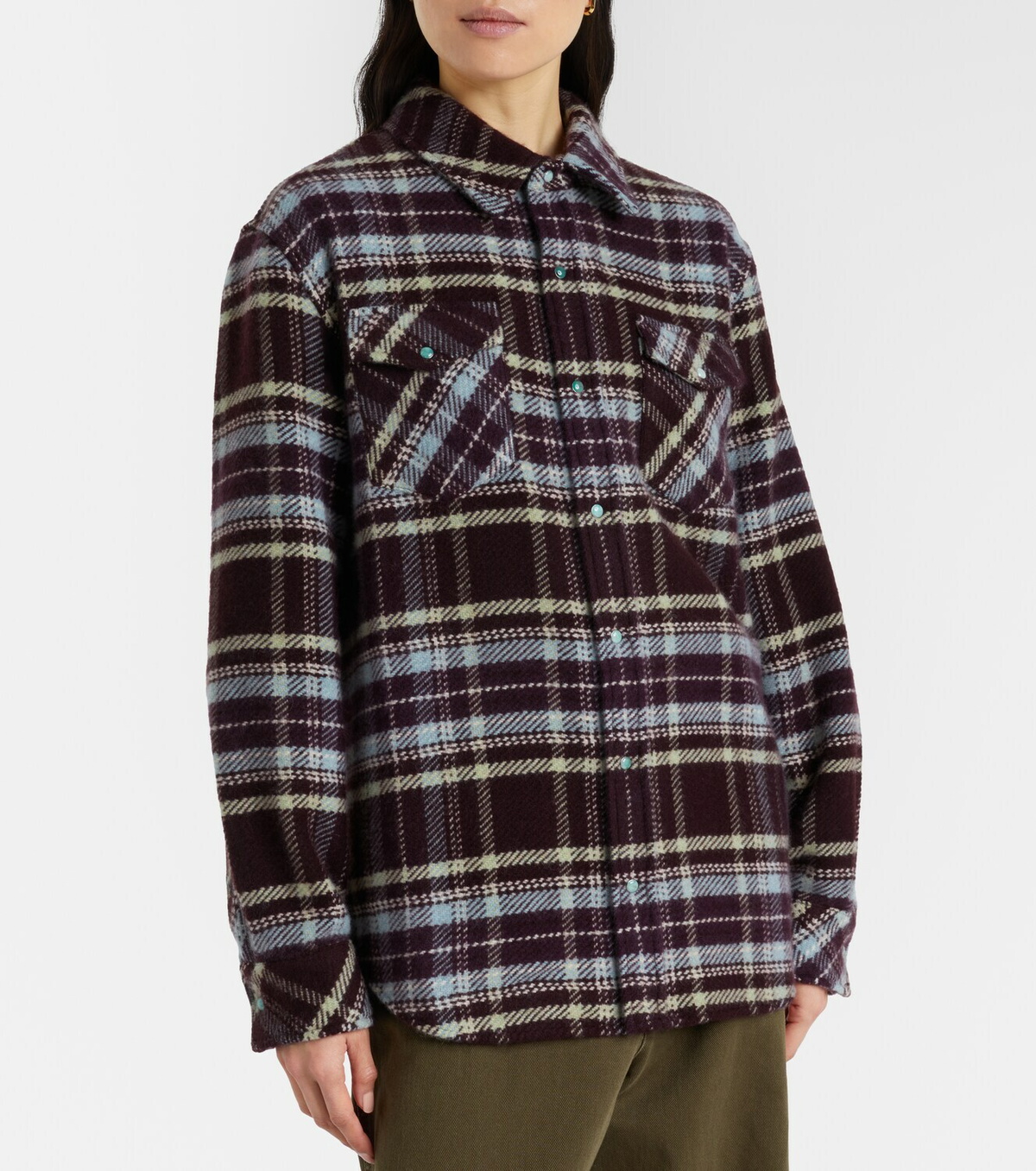 God's True Cashmere Plaid cashmere shirt with emeralds God's True Cashmere