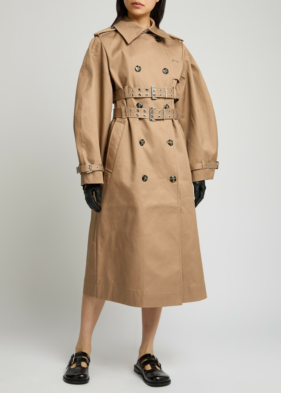 Ganni Belted Cotton Trench Coat Beige GANNI