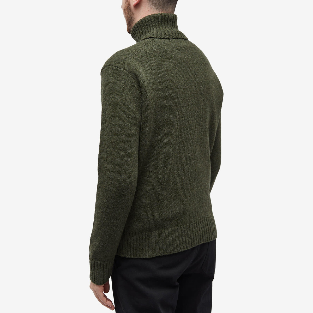 Universal Works Men's Eco Wool Roll Neck Knit in Olive Universal Works