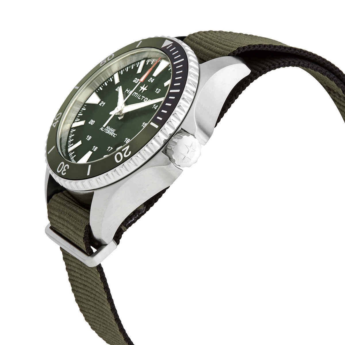 Hamilton Khaki Navy Automatic Green Dial Sprite Bezel Mens Watch ...