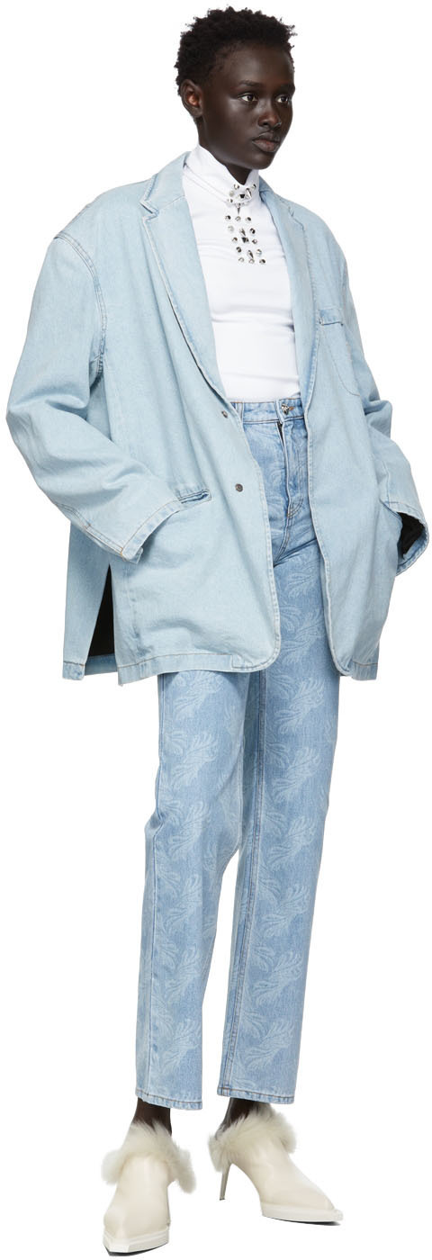 We11done Blue Oversized Washed Denim Blazer We11done