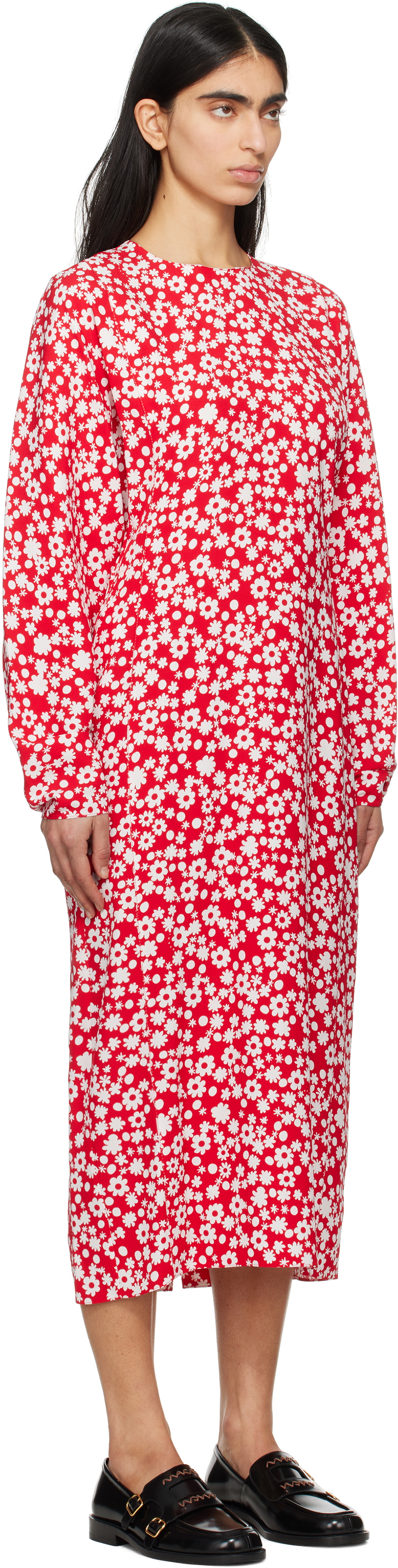 Marni Red Pop Fields Midi Dress Marni