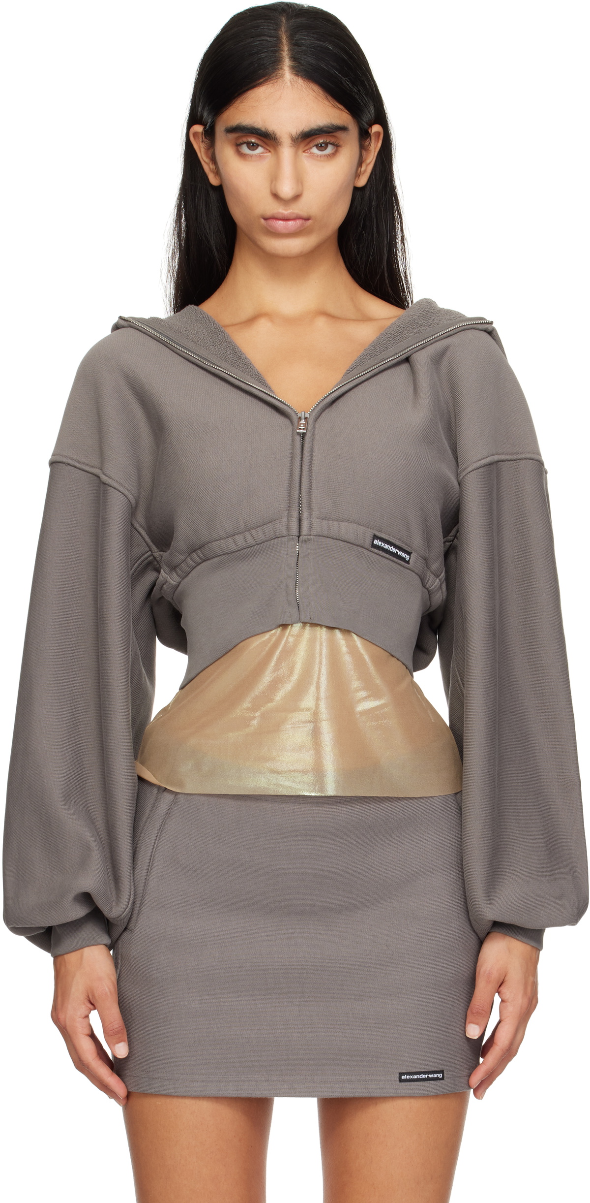 alexanderwang.t Taupe Cropped Zip Hoodie alexanderwang.t