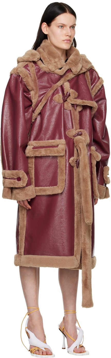 Ottolinger Burgundy Wrap Faux-Leather Coat Ottolinger