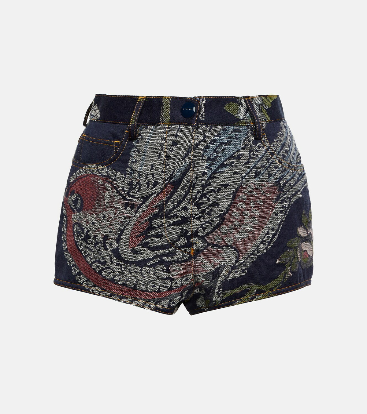 Etro Embroidered high-rise denim shorts Etro