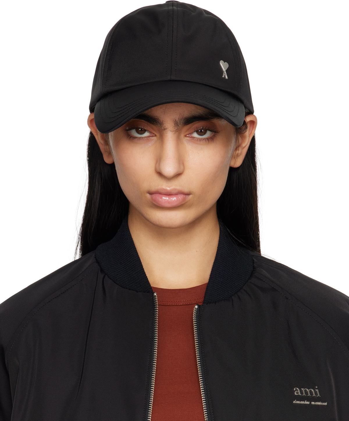 AMI Paris Black Twill Ami de Coeur Stud Cap AMI