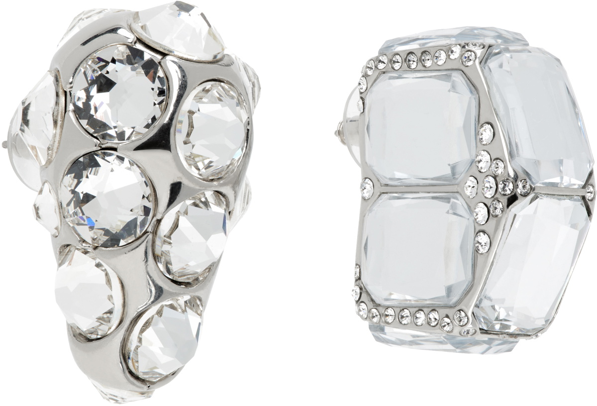 Acne Studios Silver Asymmetric Crystal Earrings Acne Studios