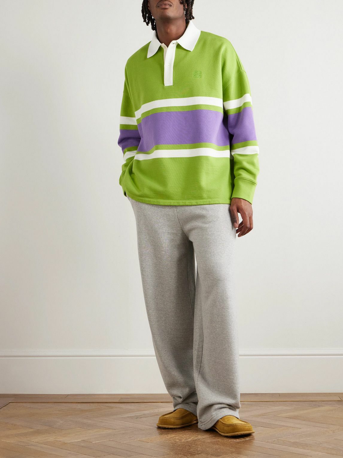 LOEWE - Logo-Embroidered Striped Cotton Polo Shirt - Green Loewe