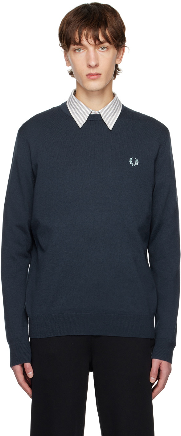 Fred Perry Navy Classic Crewneck Sweater Fred Perry