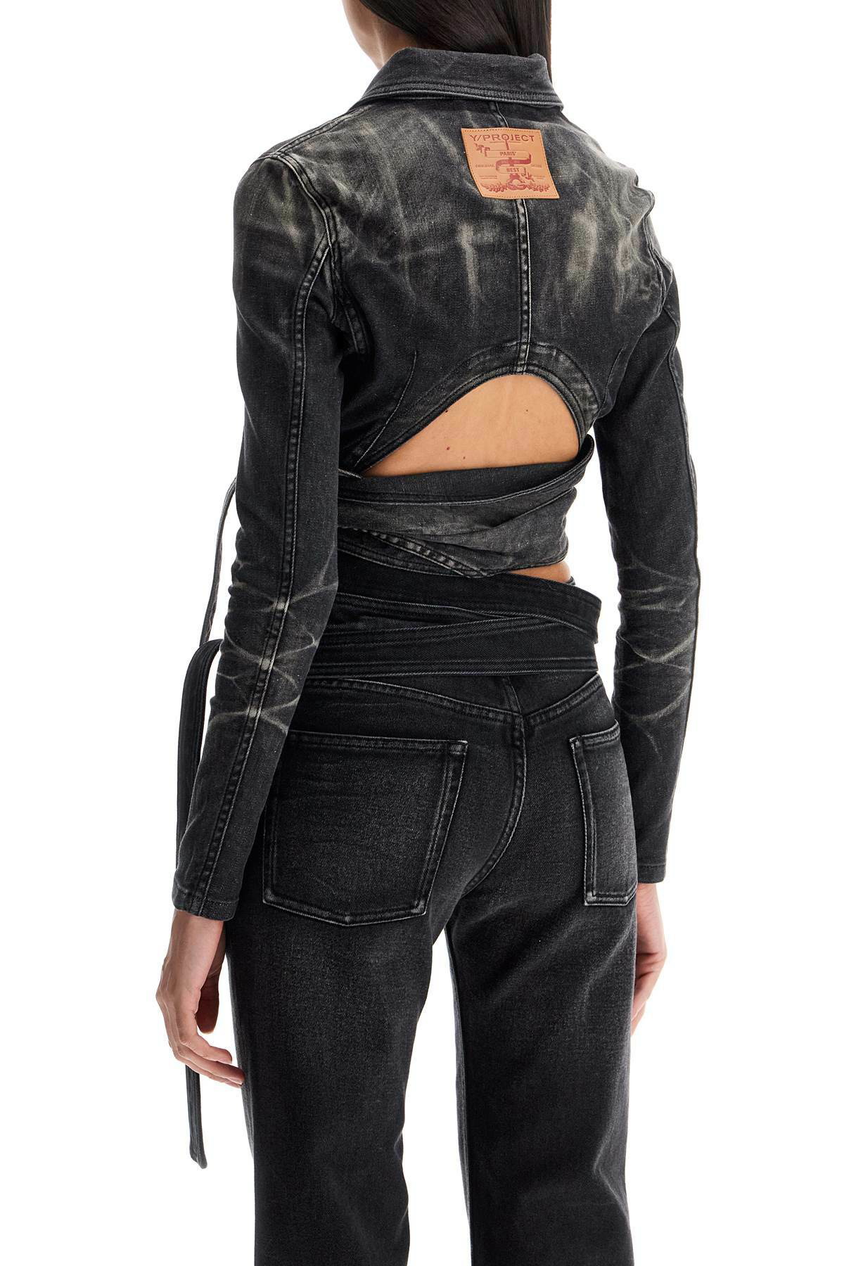 Y PROJECT denim jacket with criss-cross belt Black Y/Project