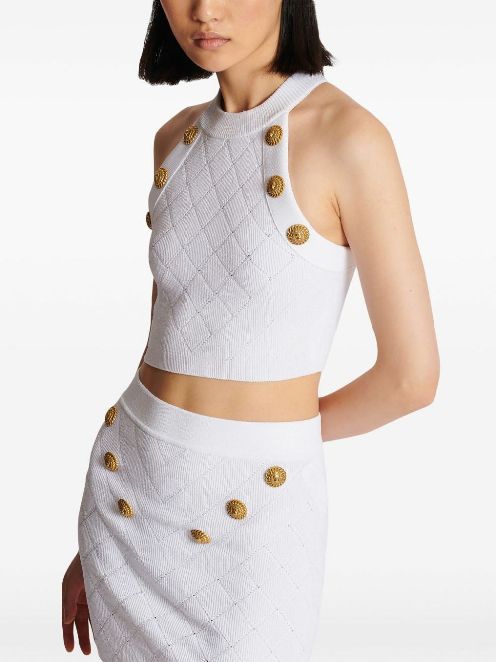 Balmain White Buttoned Knit Top Balmain