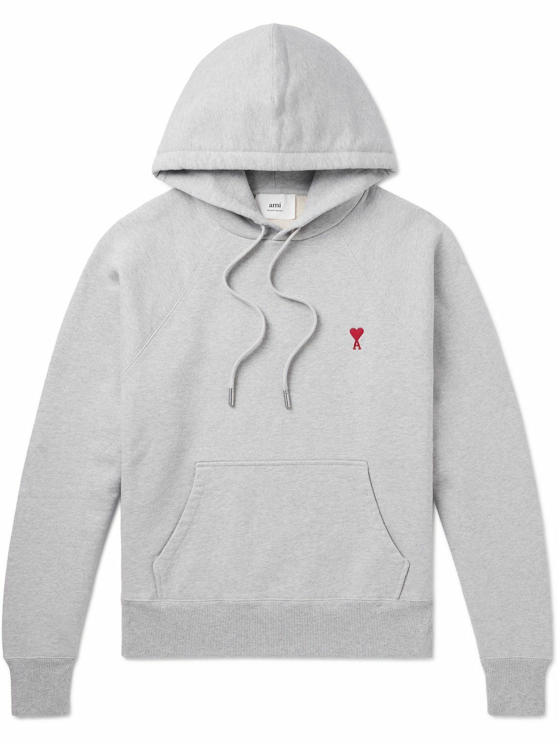 AMI PARIS - Logo-Embroidered Cotton-Blend Jersey Hoodie - Gray AMI