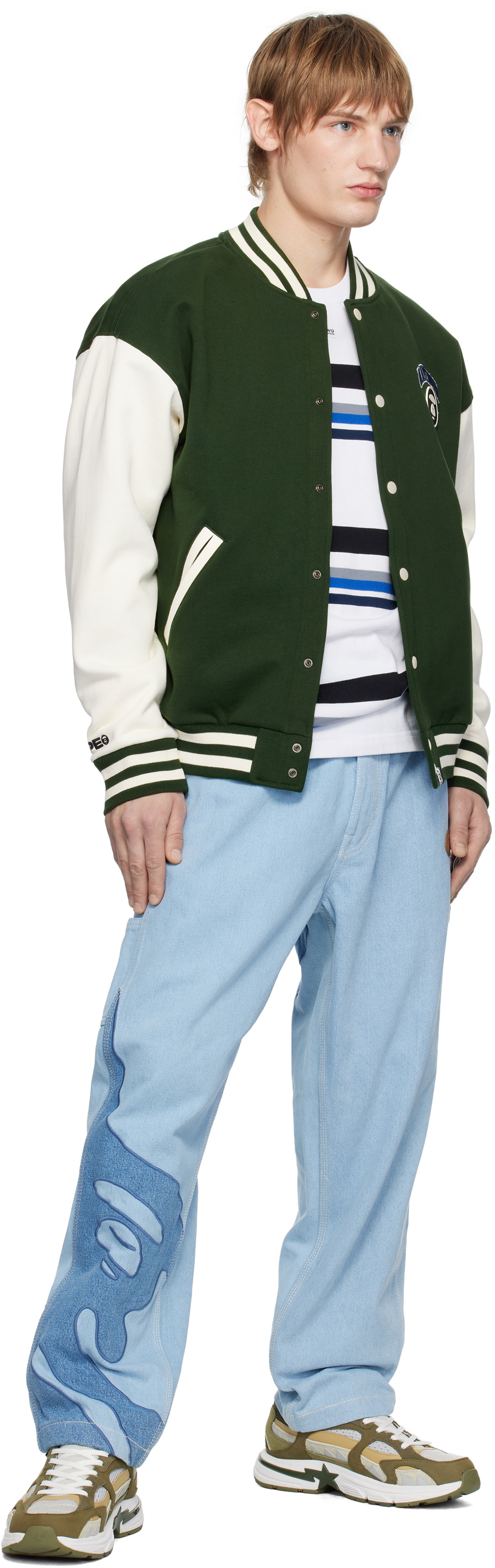 AAPE by A Bathing Ape Green & White 'AAPE NOW' Moonface Logo Baseball ...