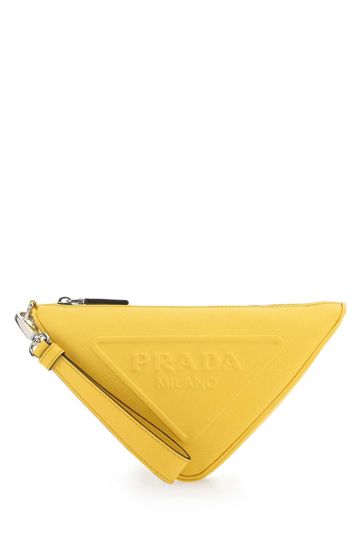 Prada Yellow Leather Triangle Clutch Prada