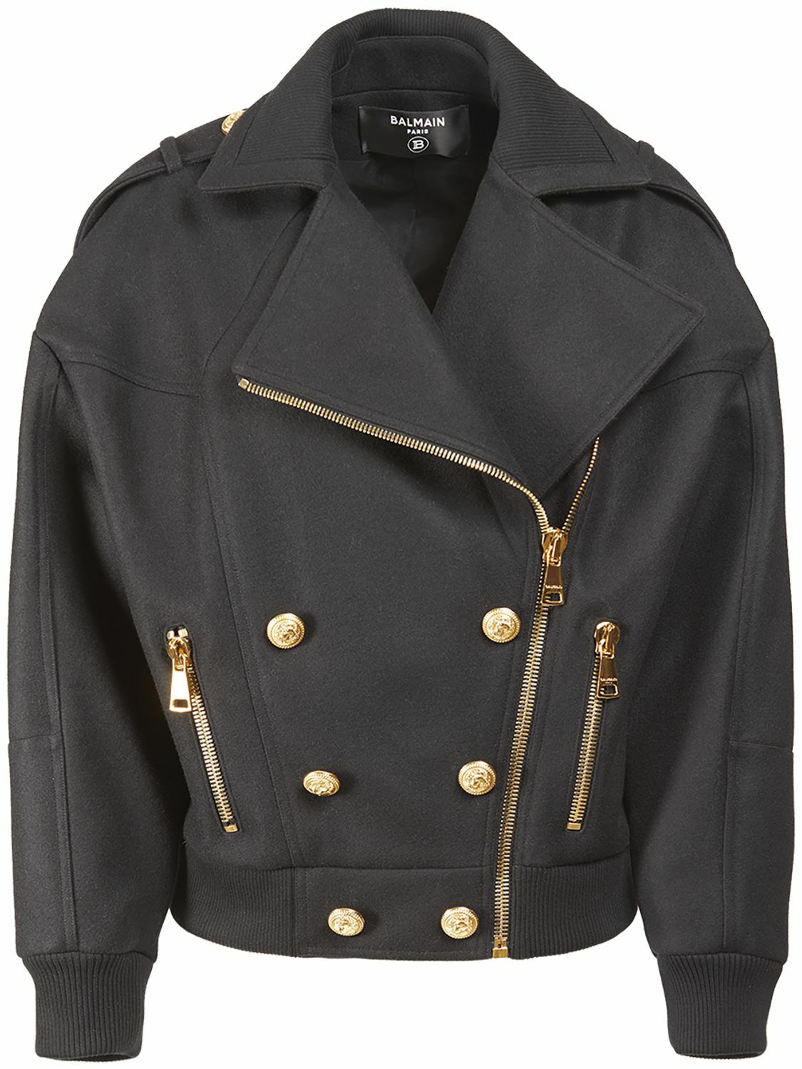 BALMAIN - Oversize Boiled Wool Zip Short Coat Balmain