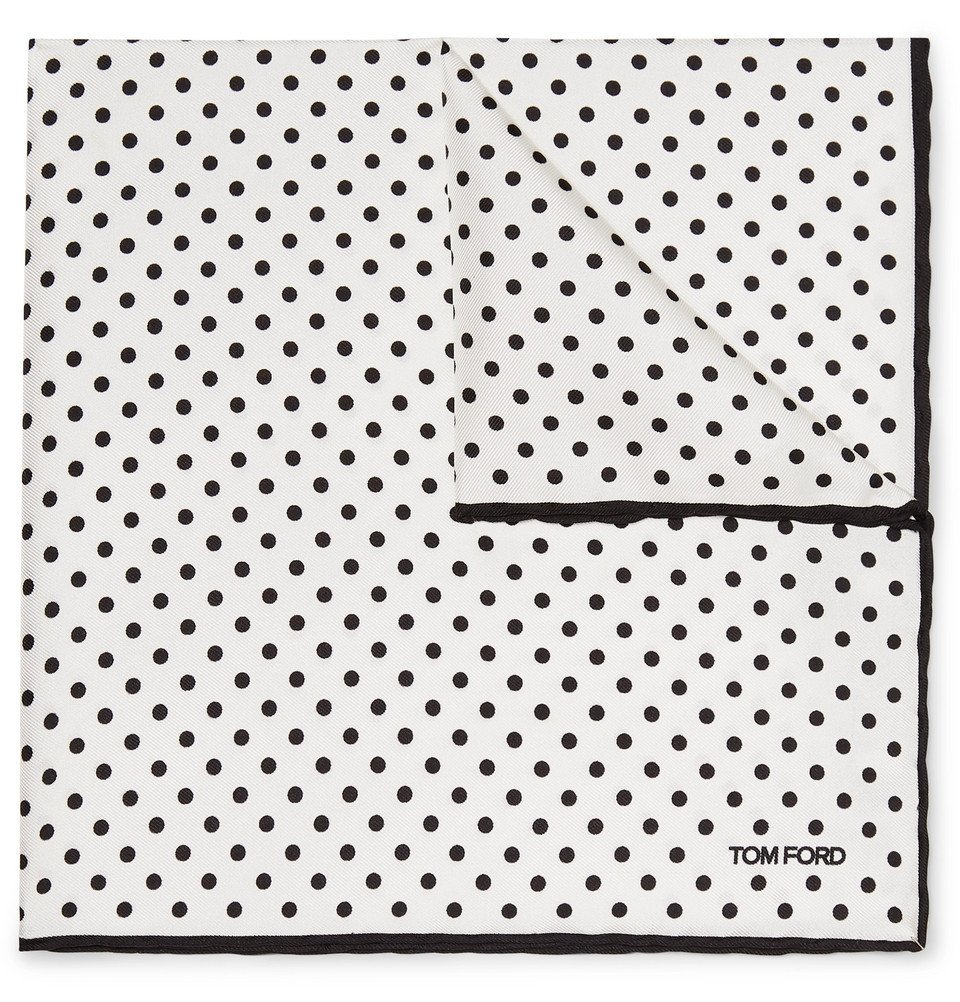 Tom Ford Polka Dot Silk Twill Pocket Square White Tom Ford