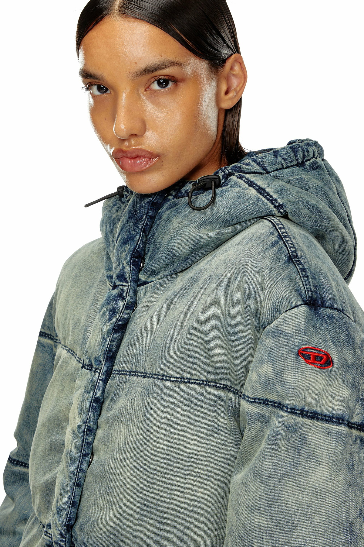 Diesel Hooded puffer coat in stretch denim - Winter Jackets Womens in ...