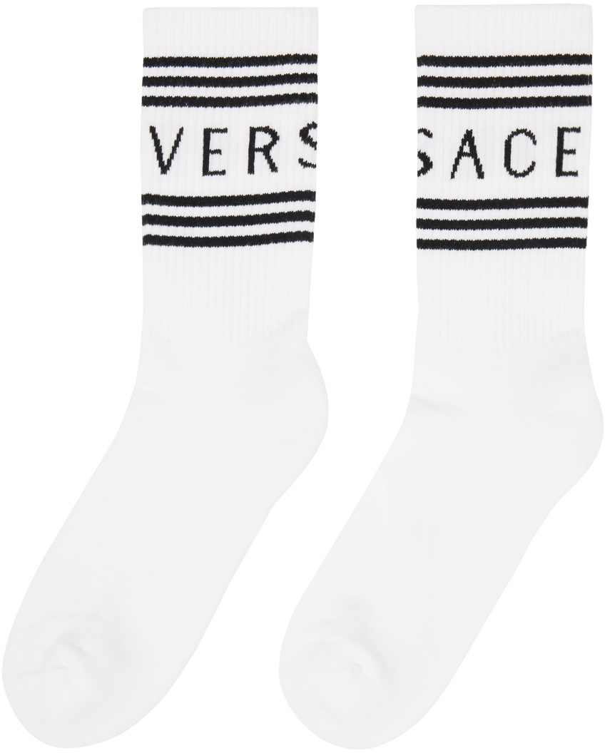 Versace White & Black '90s Vintage Logo Socks Versace