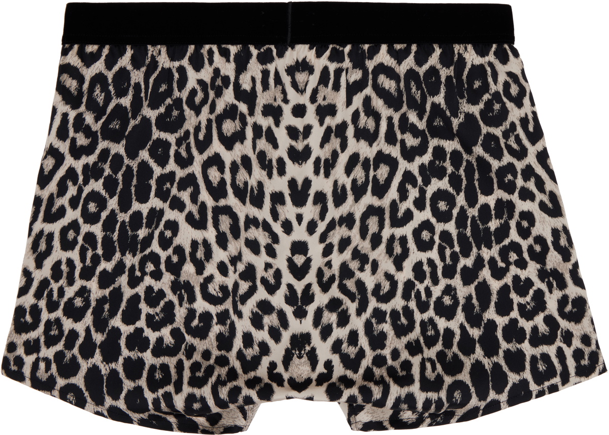 TOM FORD Black & Beige Snow Leopard Silk Boxers TOM FORD