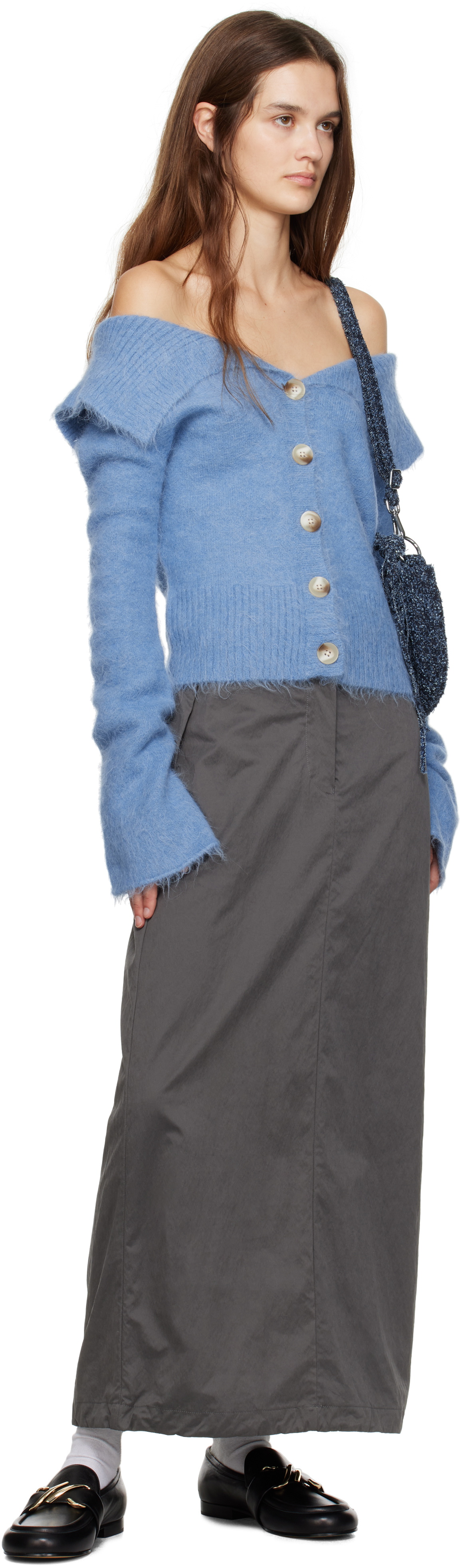 Holzweiler Blue Off Shoulder Cardigan Holzweiler