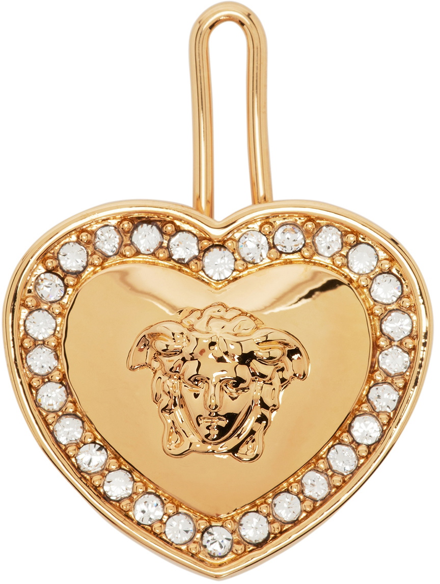 Versace Kids Gold Crystal Heart Medusa Hair Clip Versace