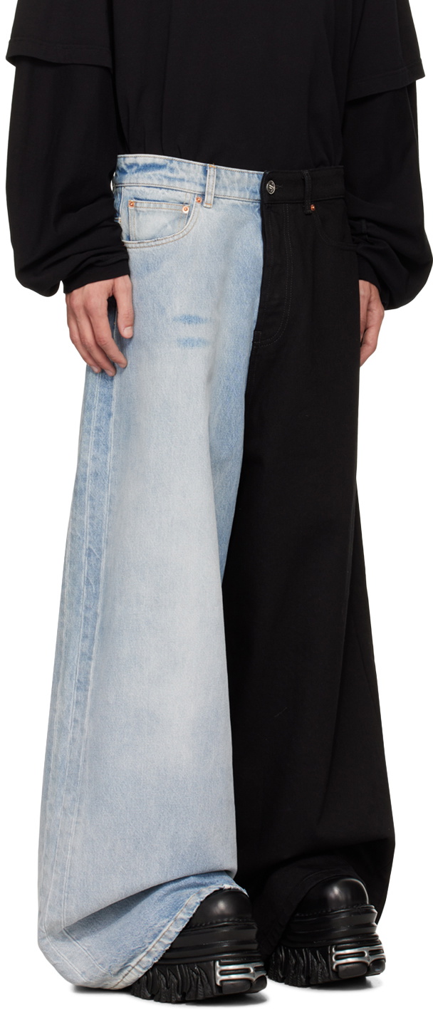 VETEMENTS Blue & Black Split Deconstructed Big Shape Jeans Vetements