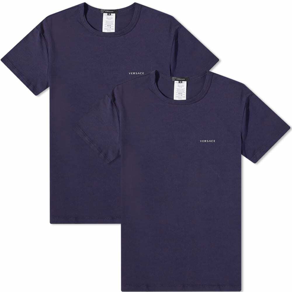 Versace Men's Stretch Cotton Logo T-Shirt - 2 Pack in Navy Versace